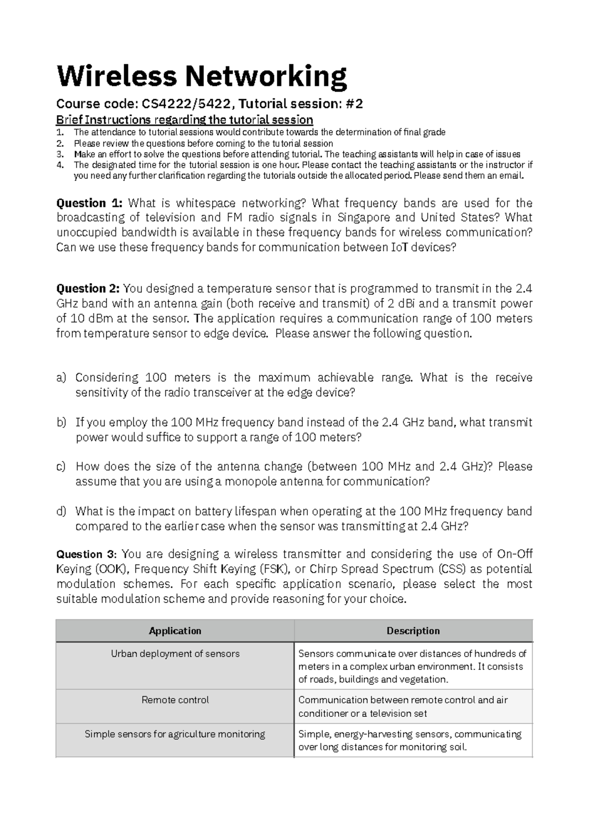 Tutorial 2 v2 - Wireless Networking Course code: CS4222/5422, Tutorial session: Brief ...
