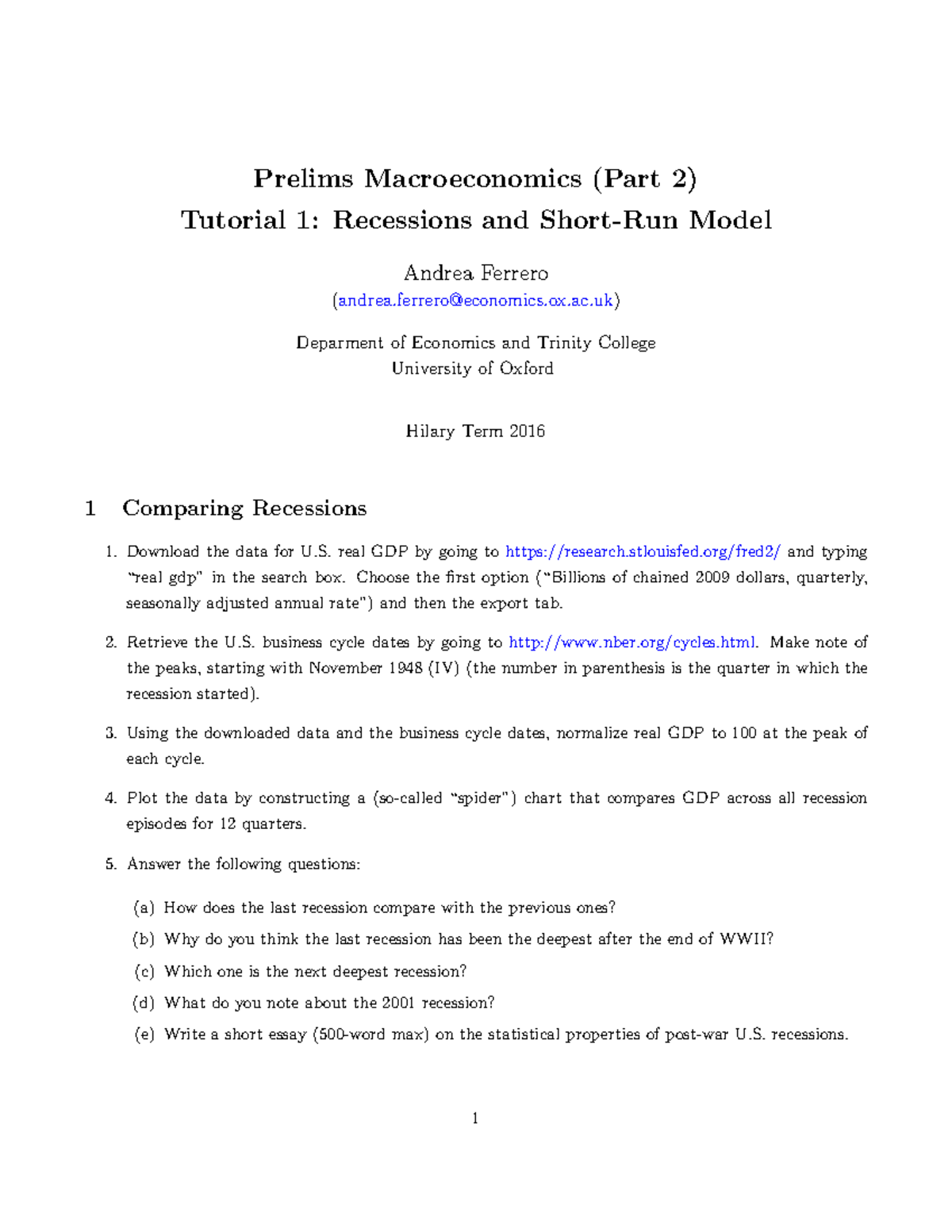 Prelims Macro Tutorial Sheet 1 Pt2 Week 5 Prelims Macroeconomics Part 2 Tutorial 1