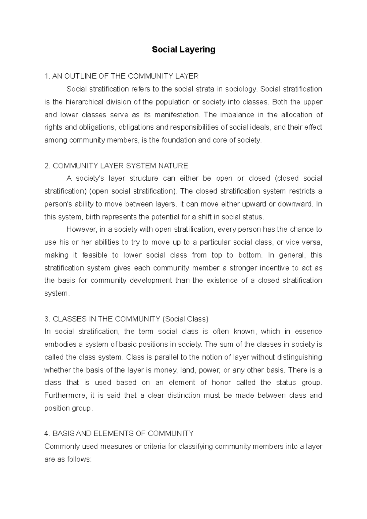 Social Layering lecture notes - Social Layering 1. AN OUTLINE OF THE ...