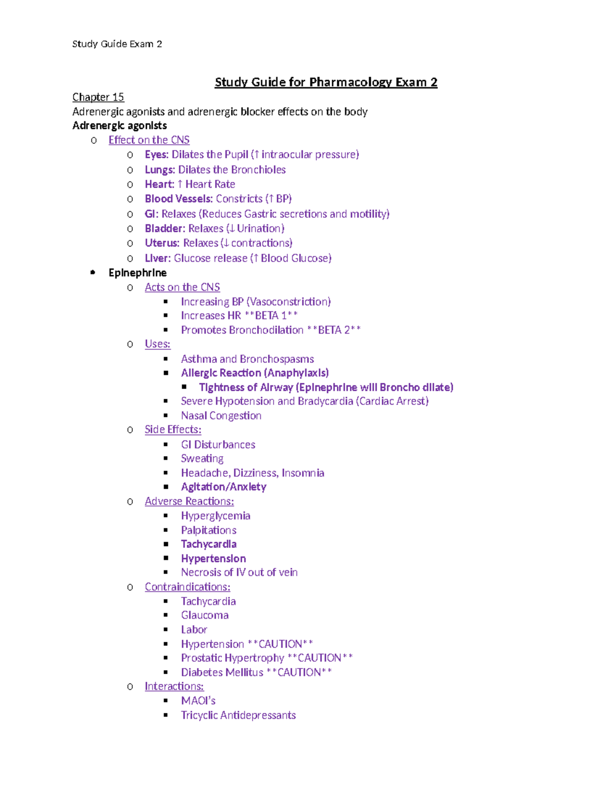 Pharm Study Guide Exam 2 - Study Guide for Pharmacology Exam 2 Chapter ...