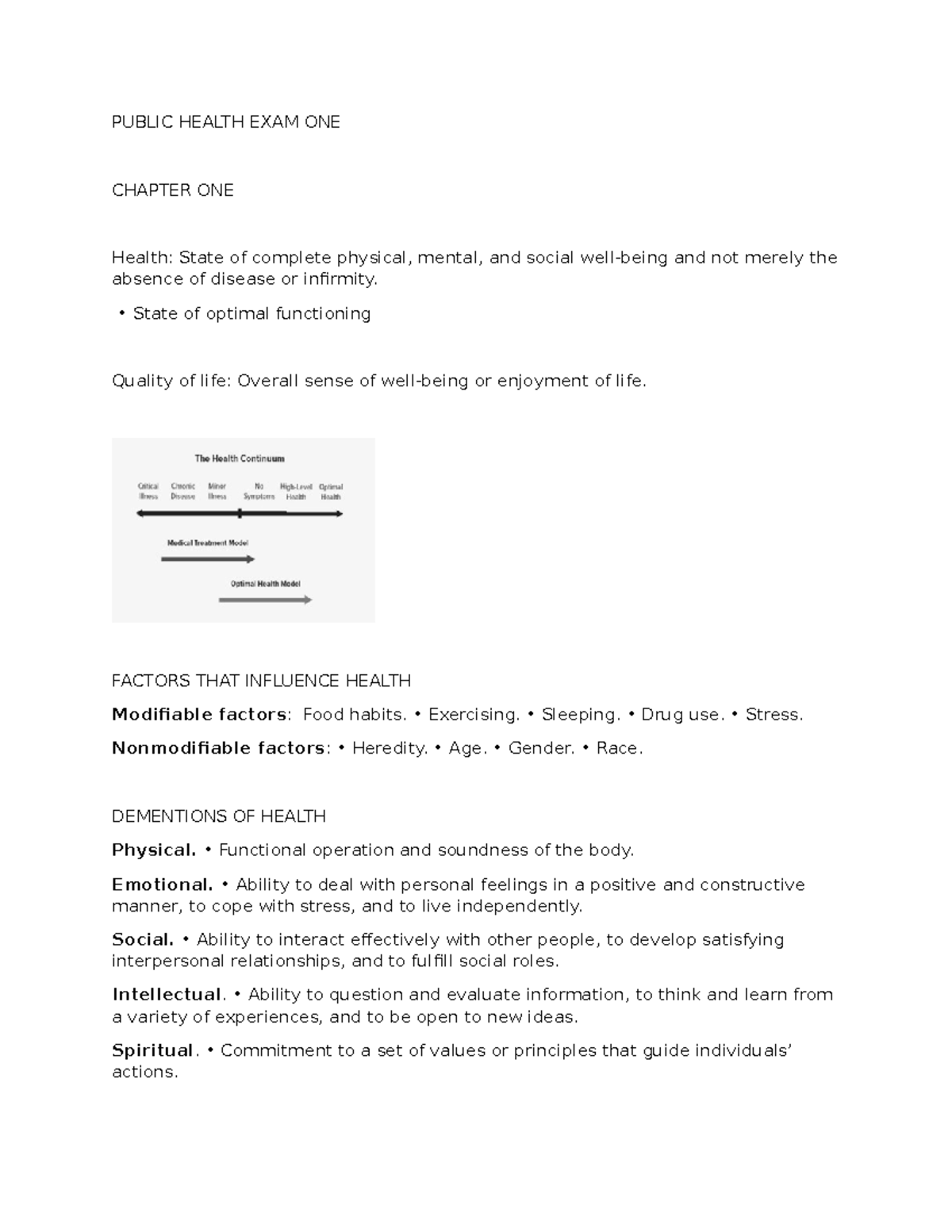 Public Health EXAM ONE - lecture notes for exam one - PUBLIC HEALTH ...