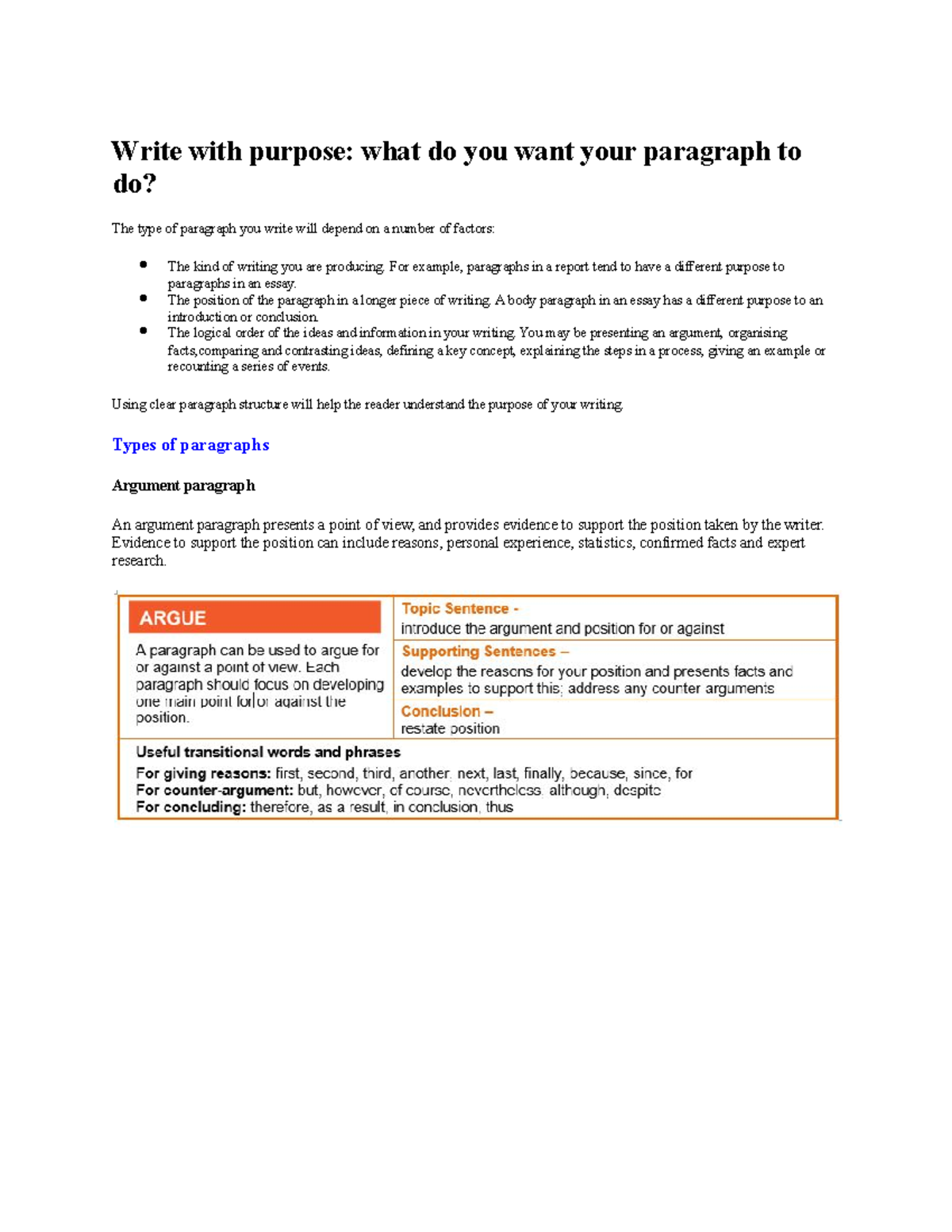 Classification of paragraph - Write with purpose: what do you want your ...