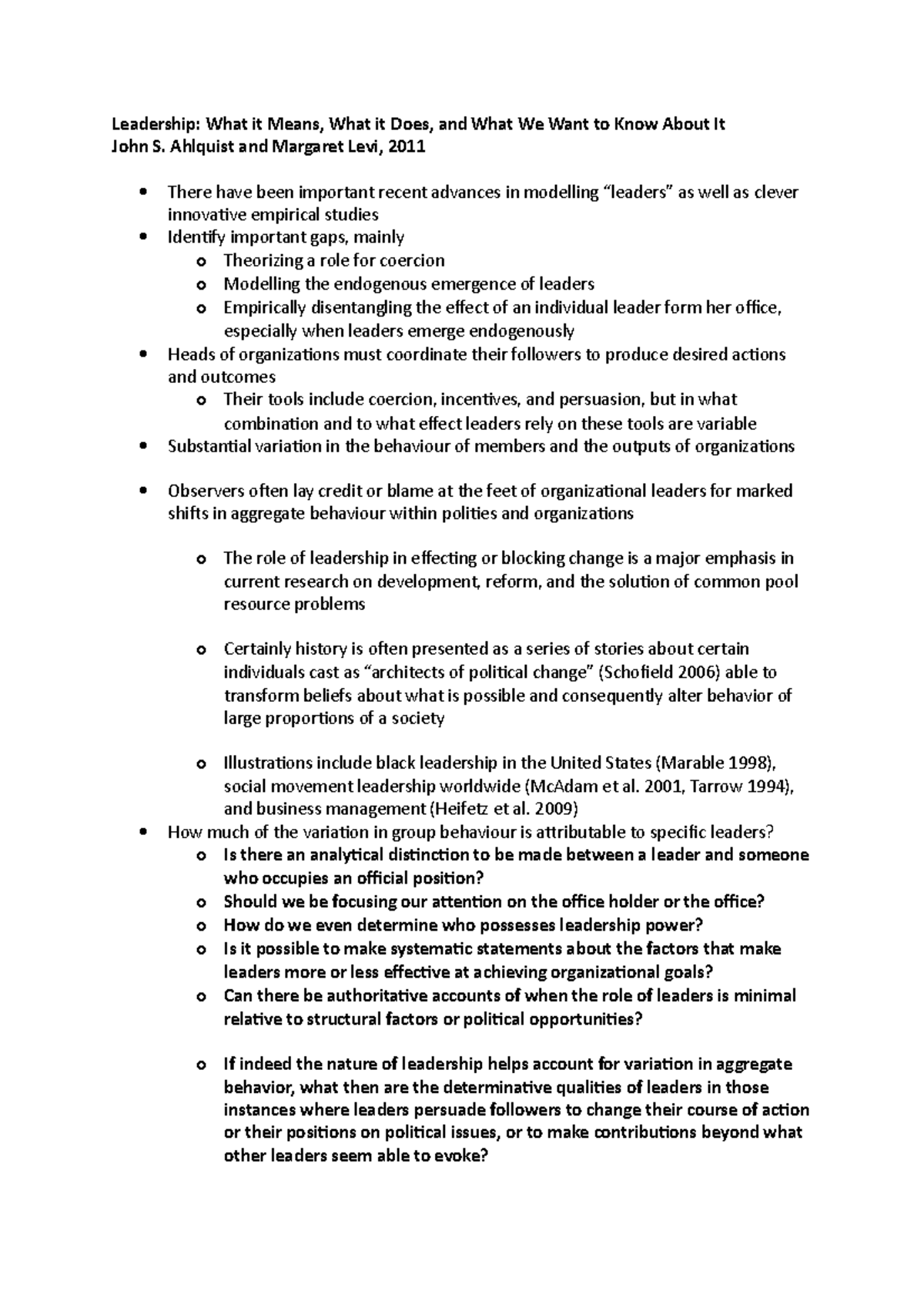 Leadership exam notes - Leadership: What it Means, What it Does, and ...