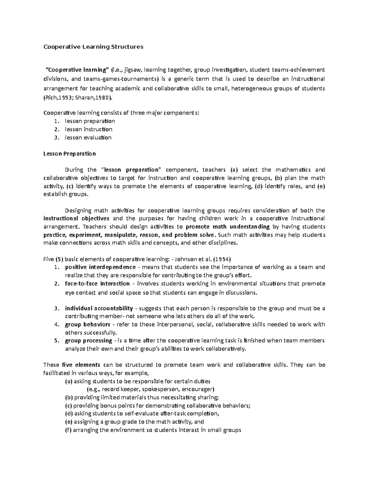 Cooperative Learning Structures in Teaching Mathematics - Cooperative ...