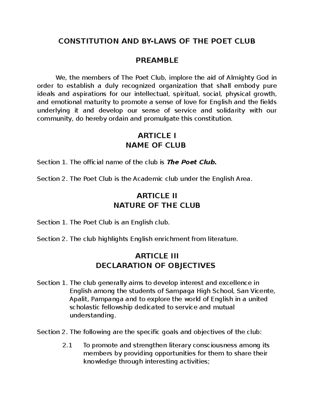 Constitution-BY-LAWS - CONSTITUTION AND BY-LAWS OF THE POET CLUB ...