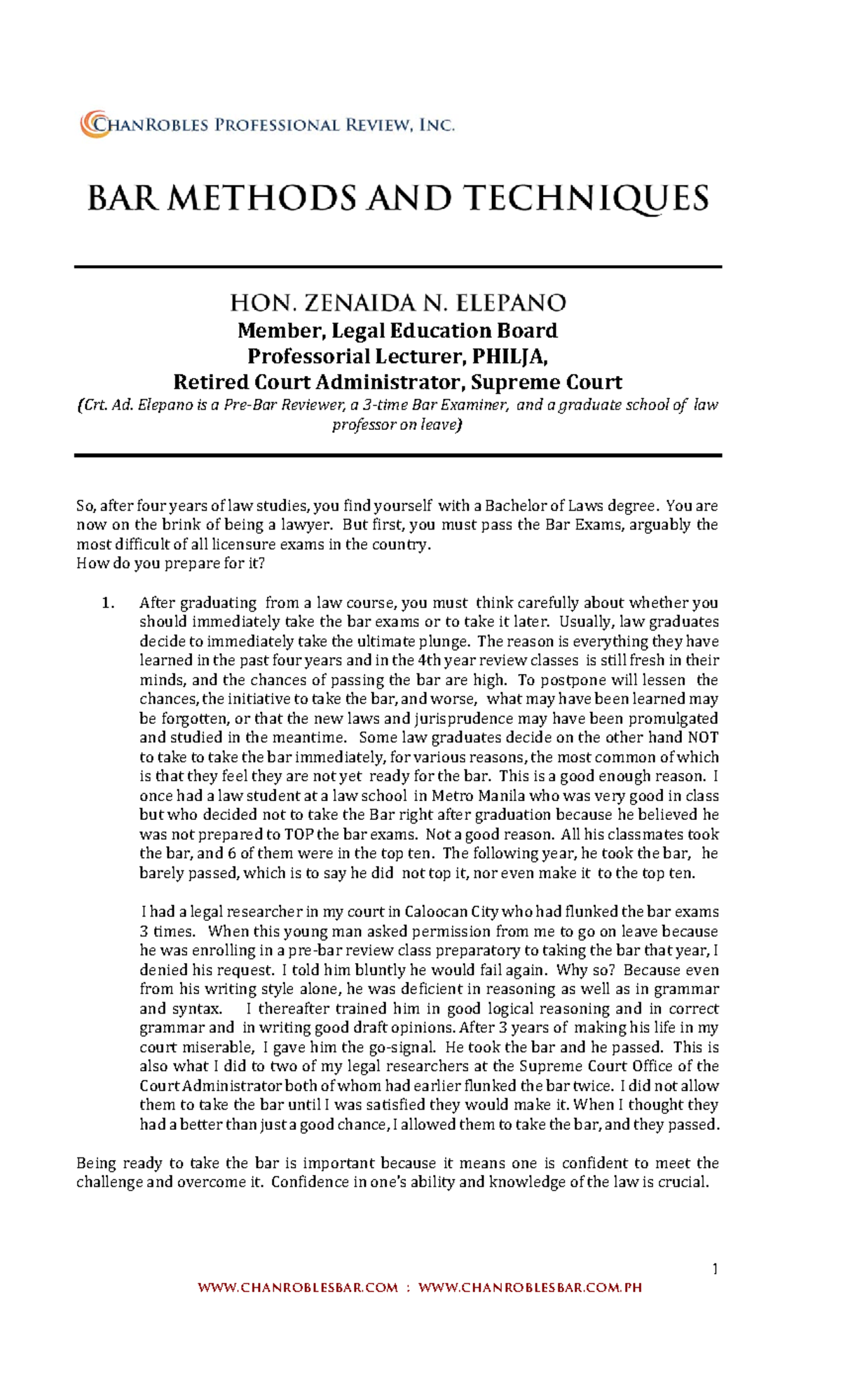 Elepano-barmethods - Bar Methods Elpano - 1 Member, Legal Education ...