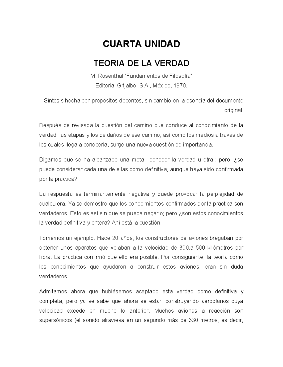 Cuarta Unidad Teoria DE LA Verdad - CUARTA UNIDAD TEORIA DE LA VERDAD M ...