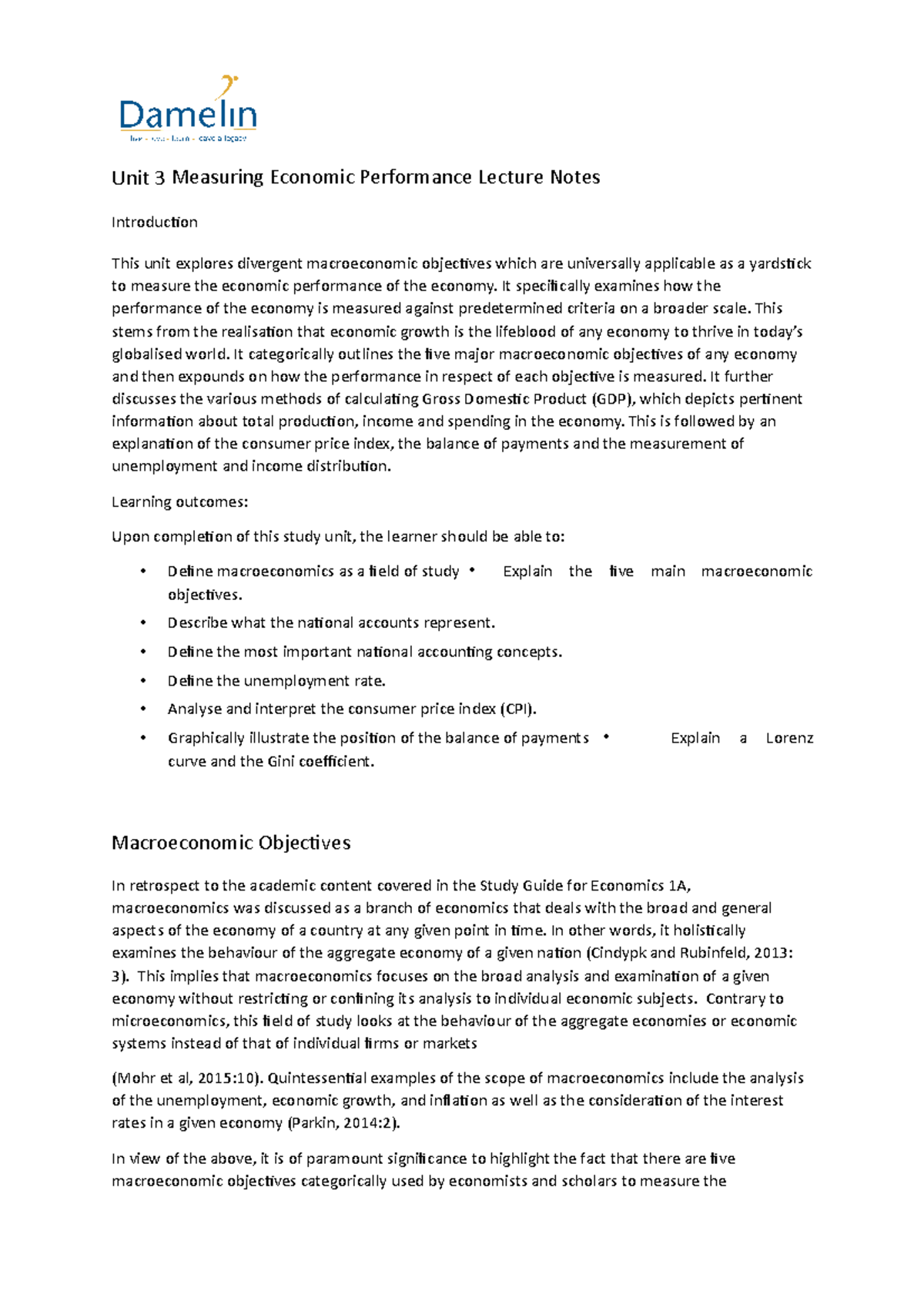 Week 3 eco1 word notes cn - Unit 3 Measuring Economic Performance ...