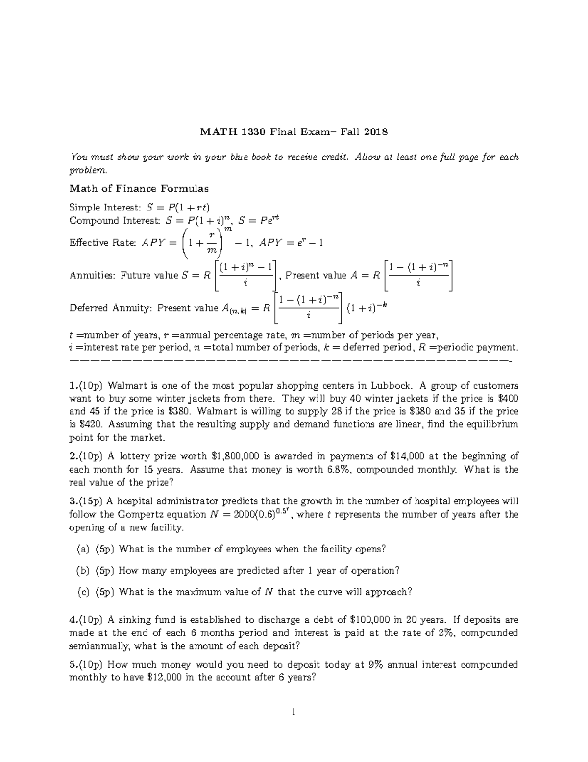 Math1330 2018 Fall - The study material for business math 1 final ...