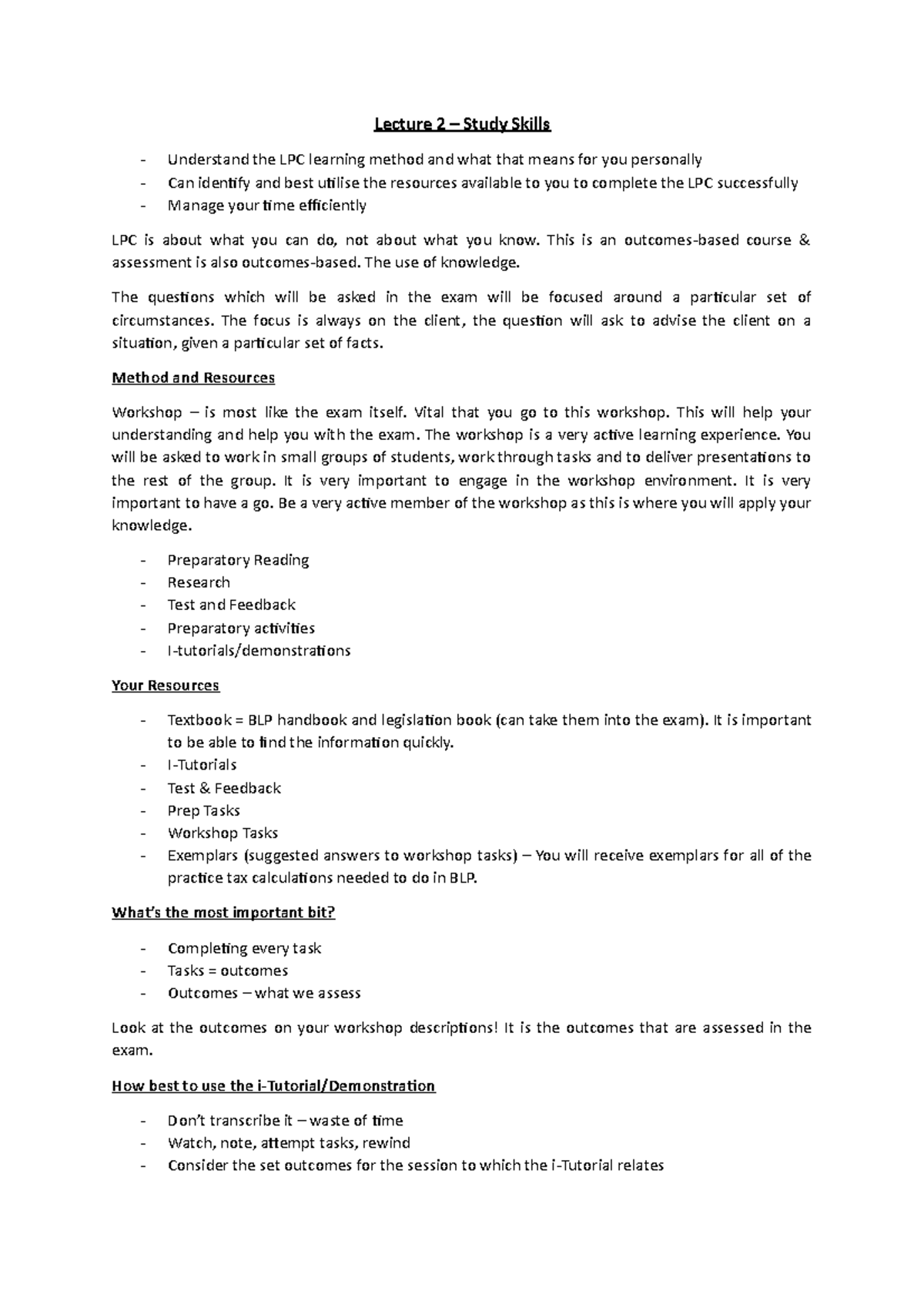 Lecture 2 - Study Skills - Lecture 2 – Study Skills Understand the LPC ...