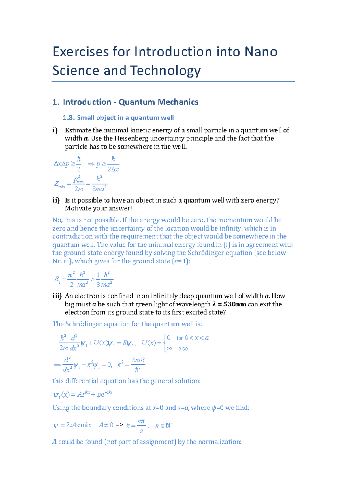 Exercises for Introduction into Nano Science and Technology week3 ...
