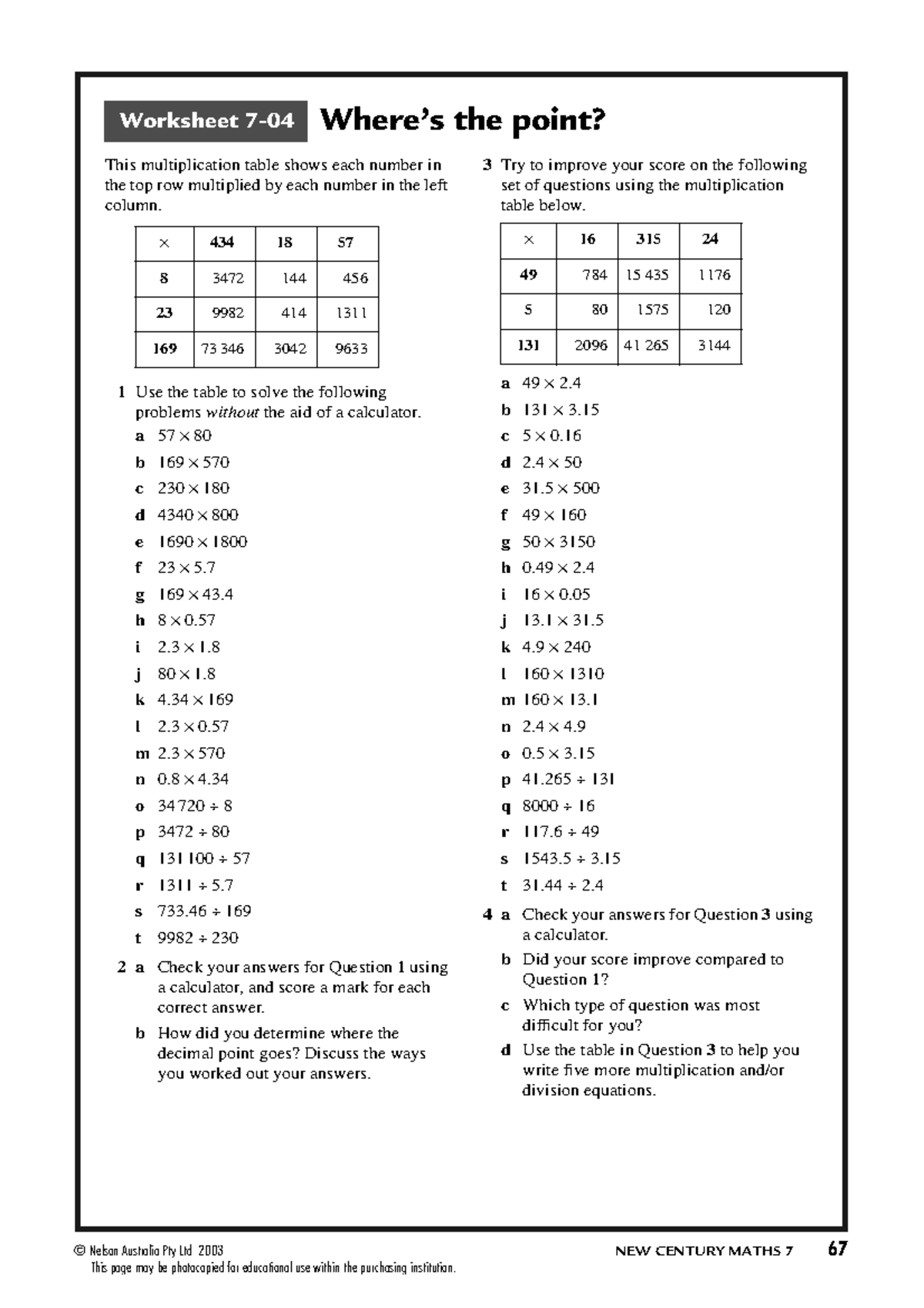 (NCM) Operations with Decimals - © Nelson Australia Pty Ltd 2003 NEW ...