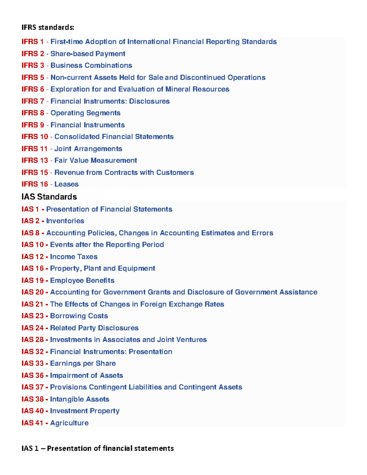 Useful summary for IAS & IFRS - IFRS standards: IFRS 1 - First-time ...
