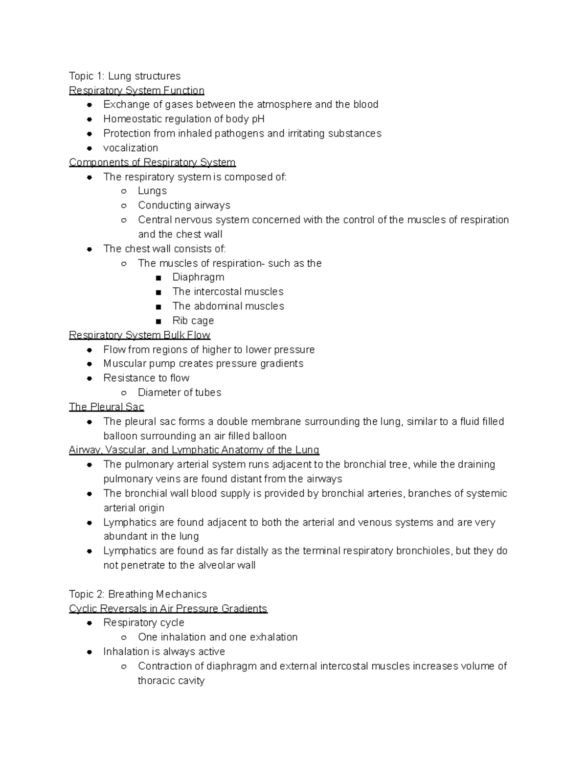 Module 10 Respiratory System Module - Topic 1: Lung structures ...