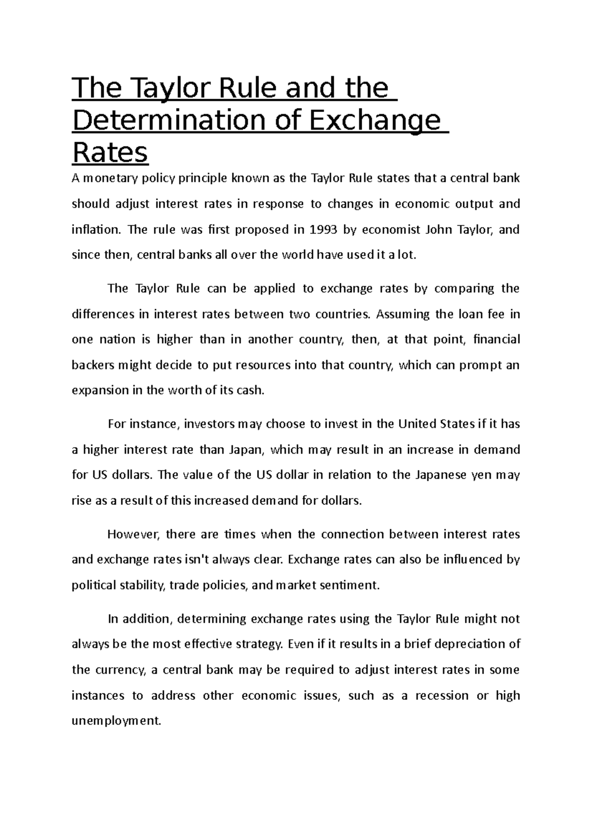 The Taylor Rule and the Determination of Exchange Rates - The Taylor ...