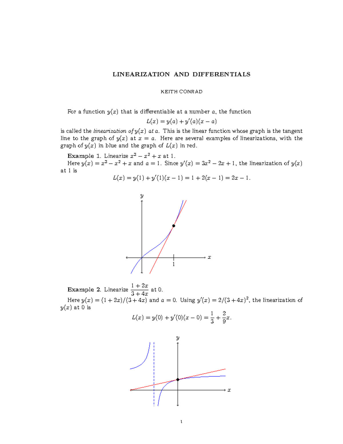 Linearizeanddifferential - LINEARIZATION AND DIFFERENTIALS KEITH CONRAD ...