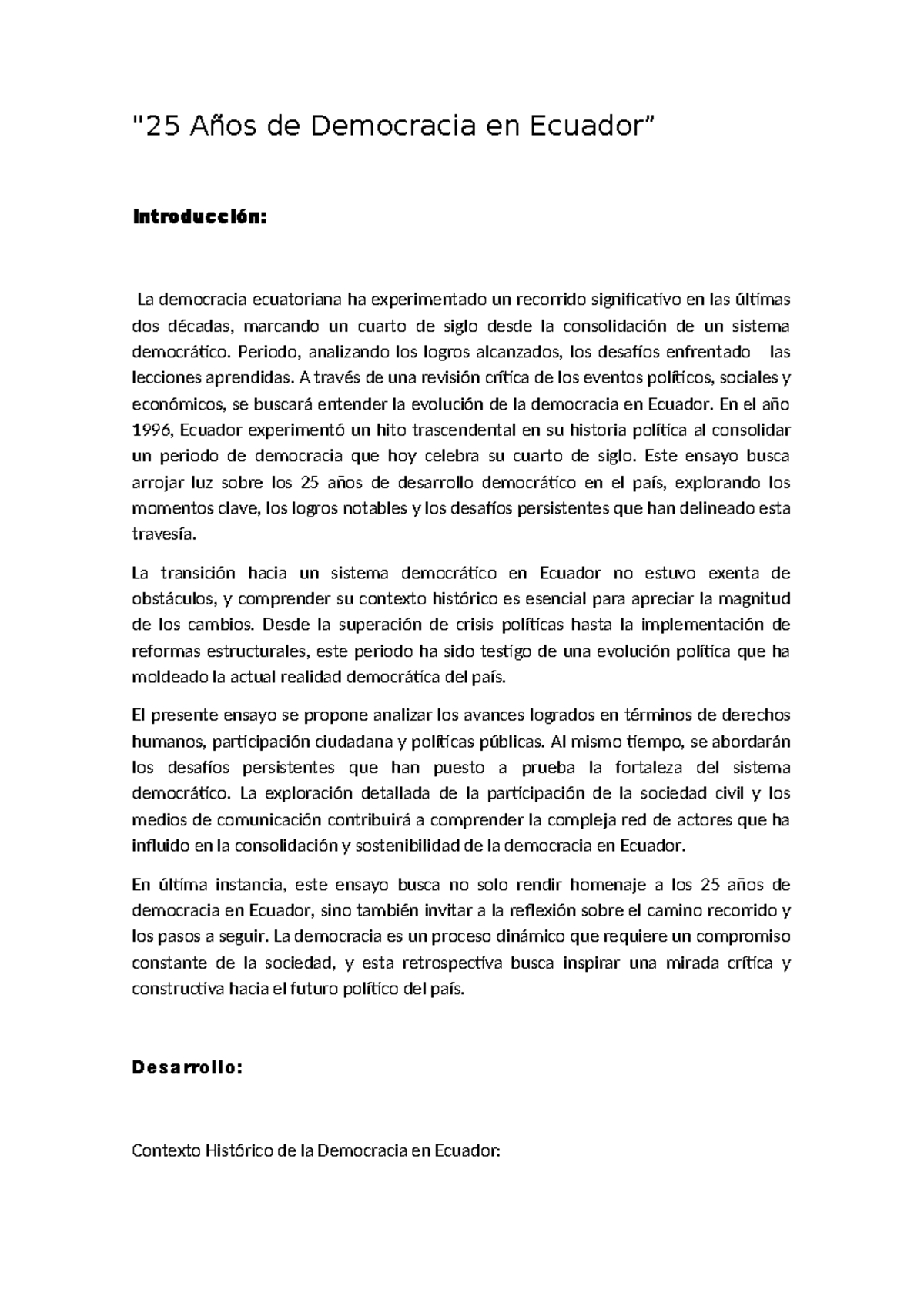 25 Años de Democracia en Ecuador - "25 Años de Democracia en Ecuador ...