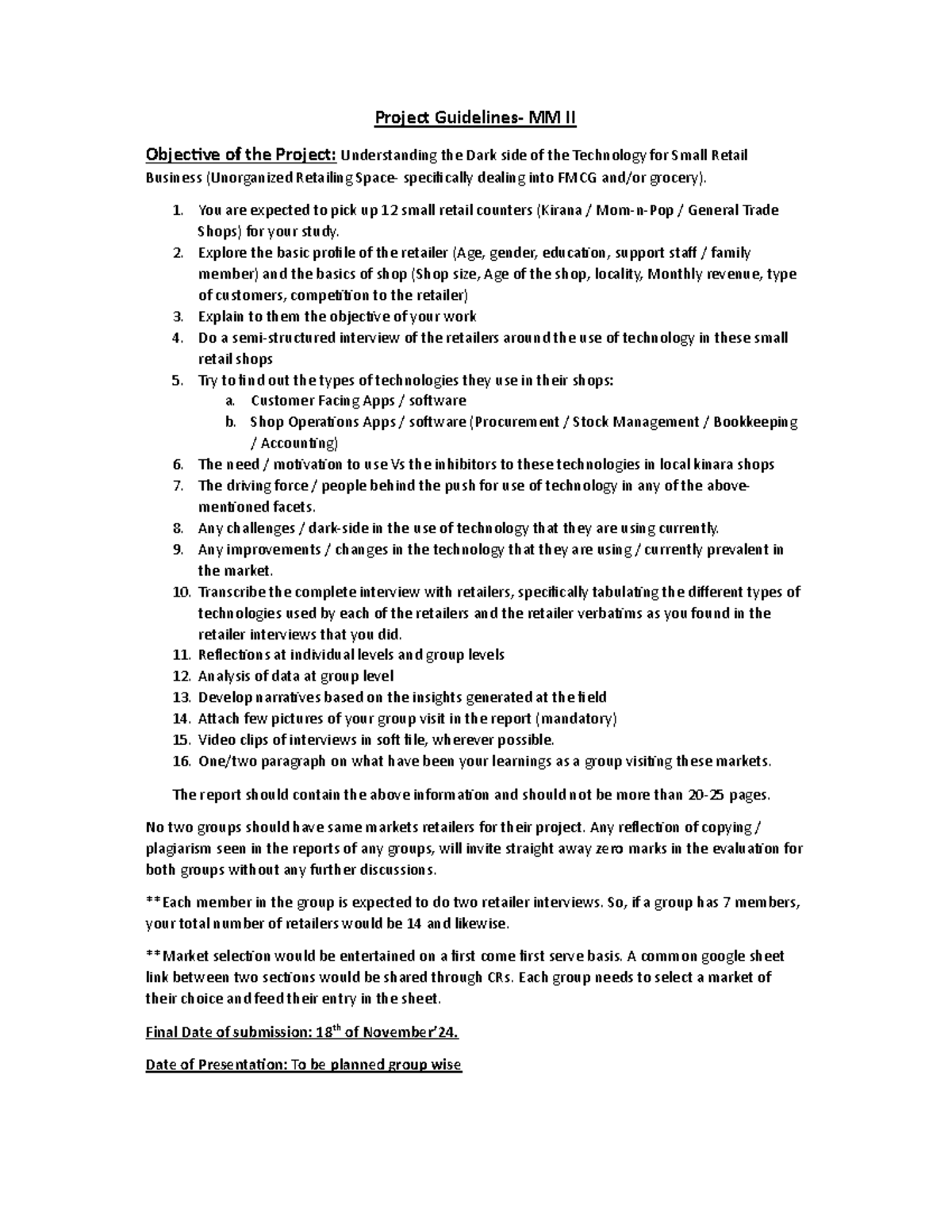 Project Guidelines - Marketing research - Project Guidelines- MM II ObjecƟve of the Project ...