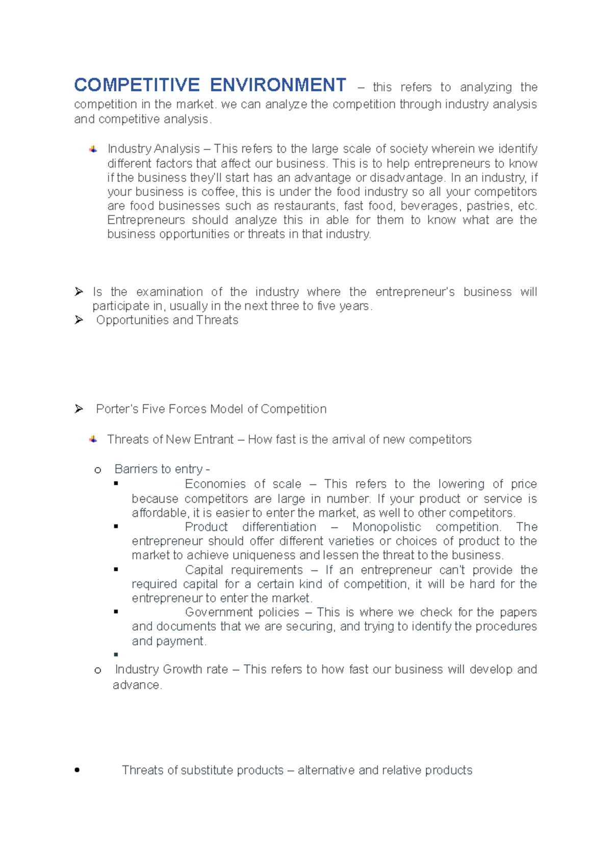 Business Management - COMPETITIVE ENVIRONMENT – this refers to ...