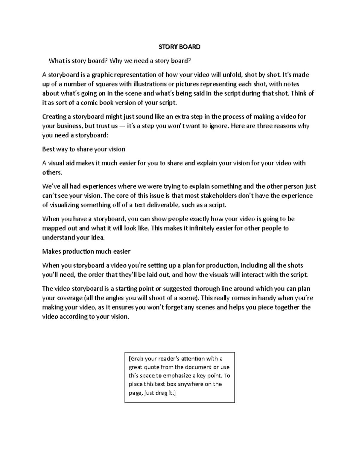 Story Board Essay - STORY BOARD What is story board? Why we need a ...