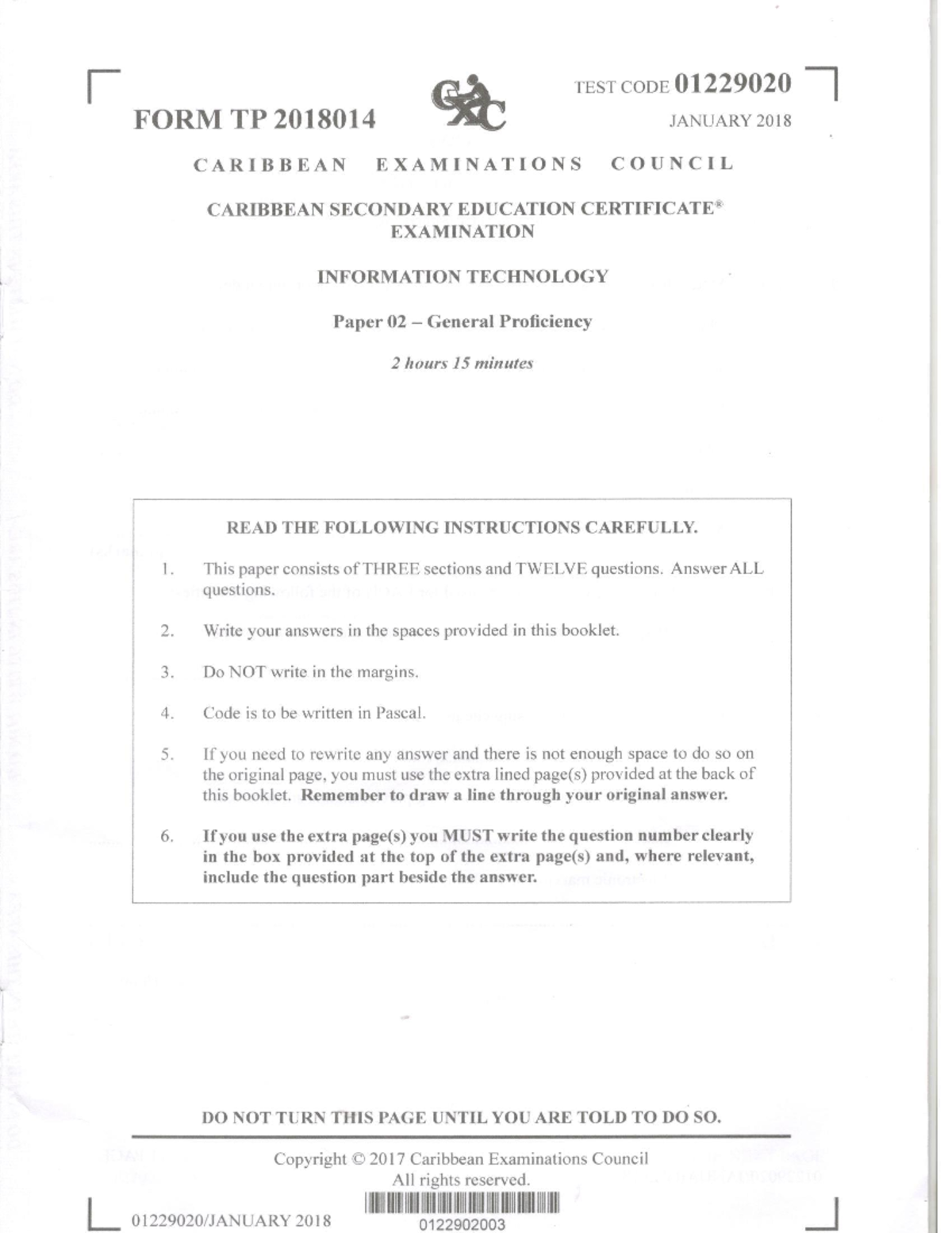 2018 Jan CSEC Info Tech Paper 2 - Information Techonlogy - Studocu