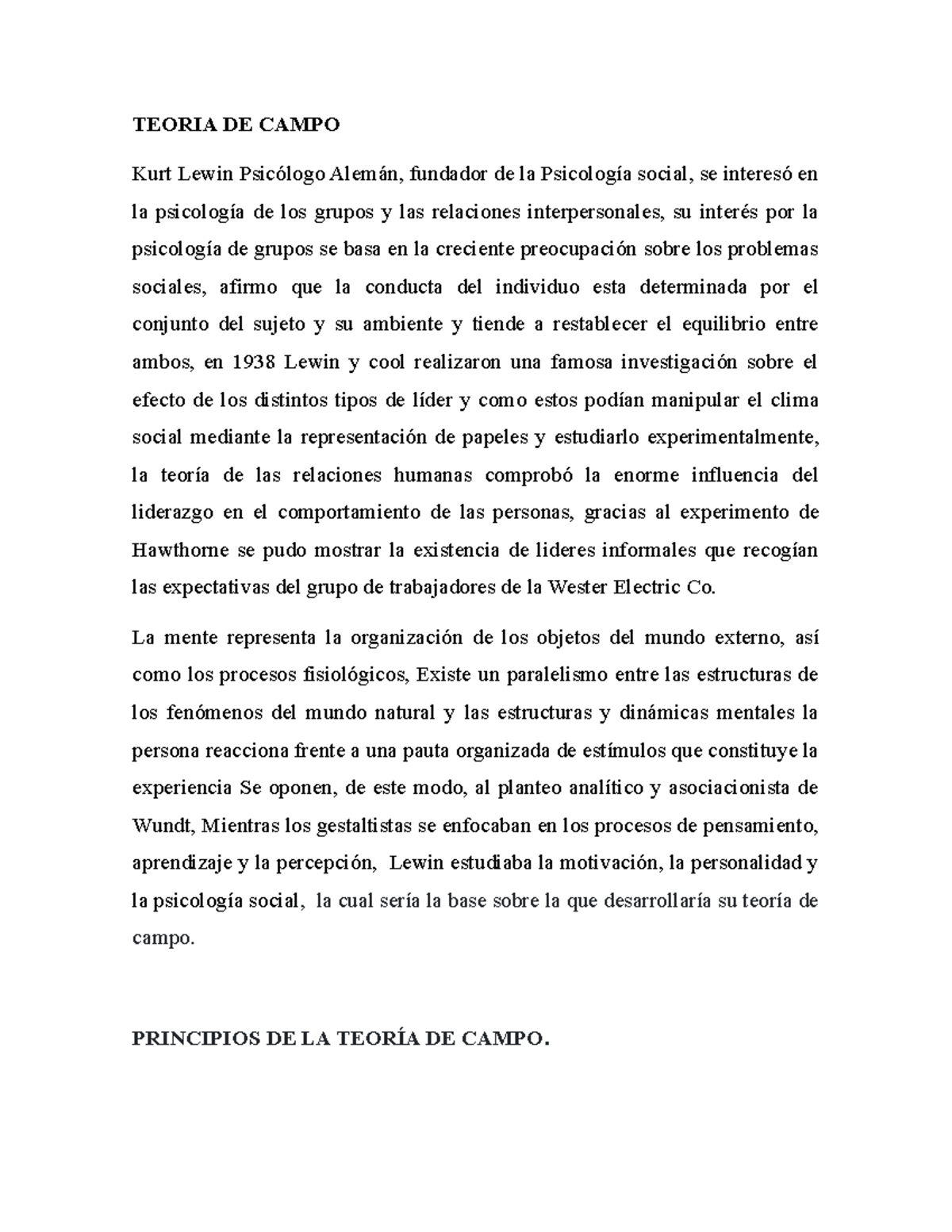 Teoria de campo doc. actual - TEORIA DE CAMPO Kurt Lewin Psicólogo ...
