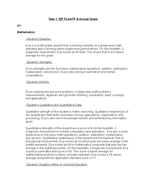 Task 1 D003 - TASK 1 - D003- Task 1 Catherine Schluep A. Present Level ...