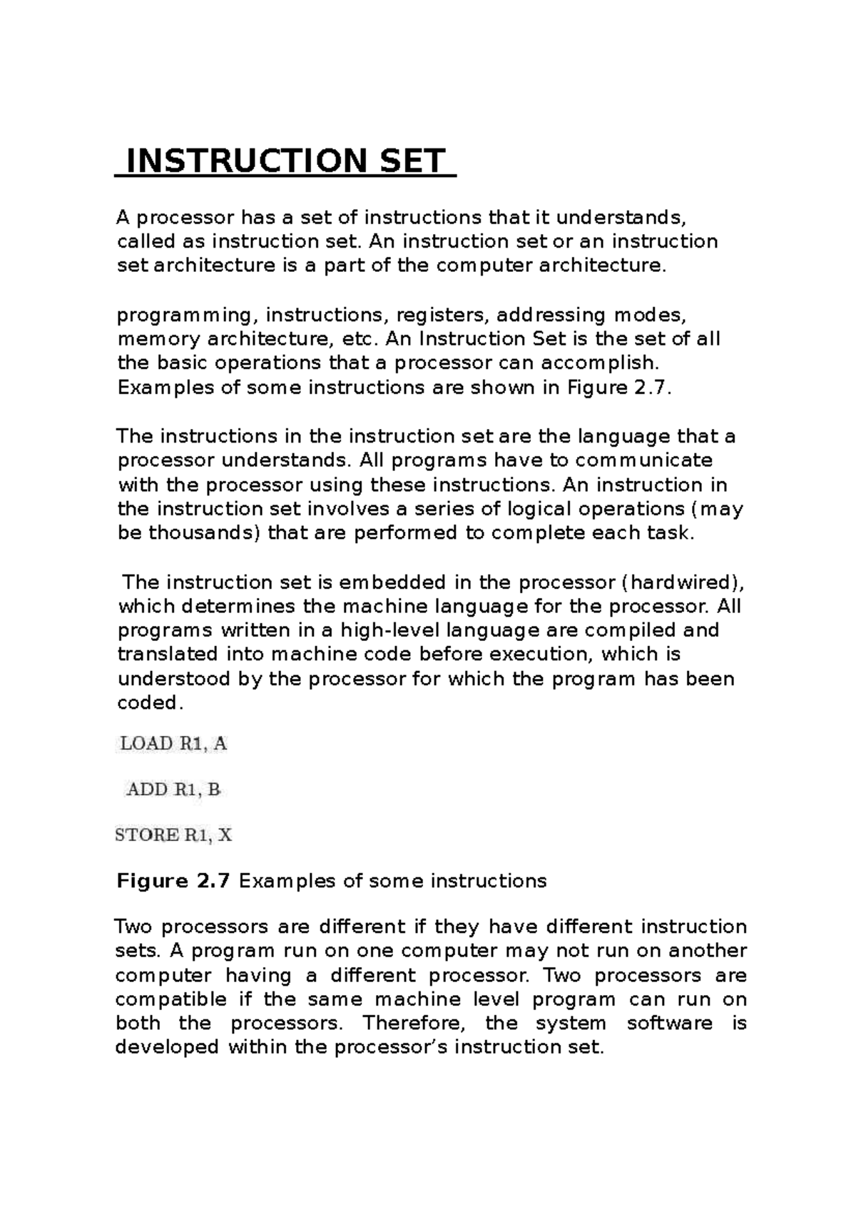 Instruction SET - Lecture notes 2 - INSTRUCTION SET A processor has a ...