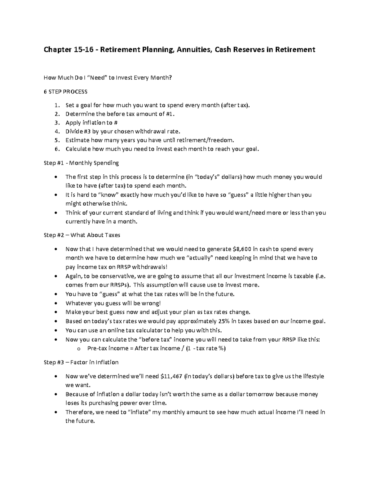 Chapter 15-16 - Retirement Planning, Annuities, Cash Reserves in ...