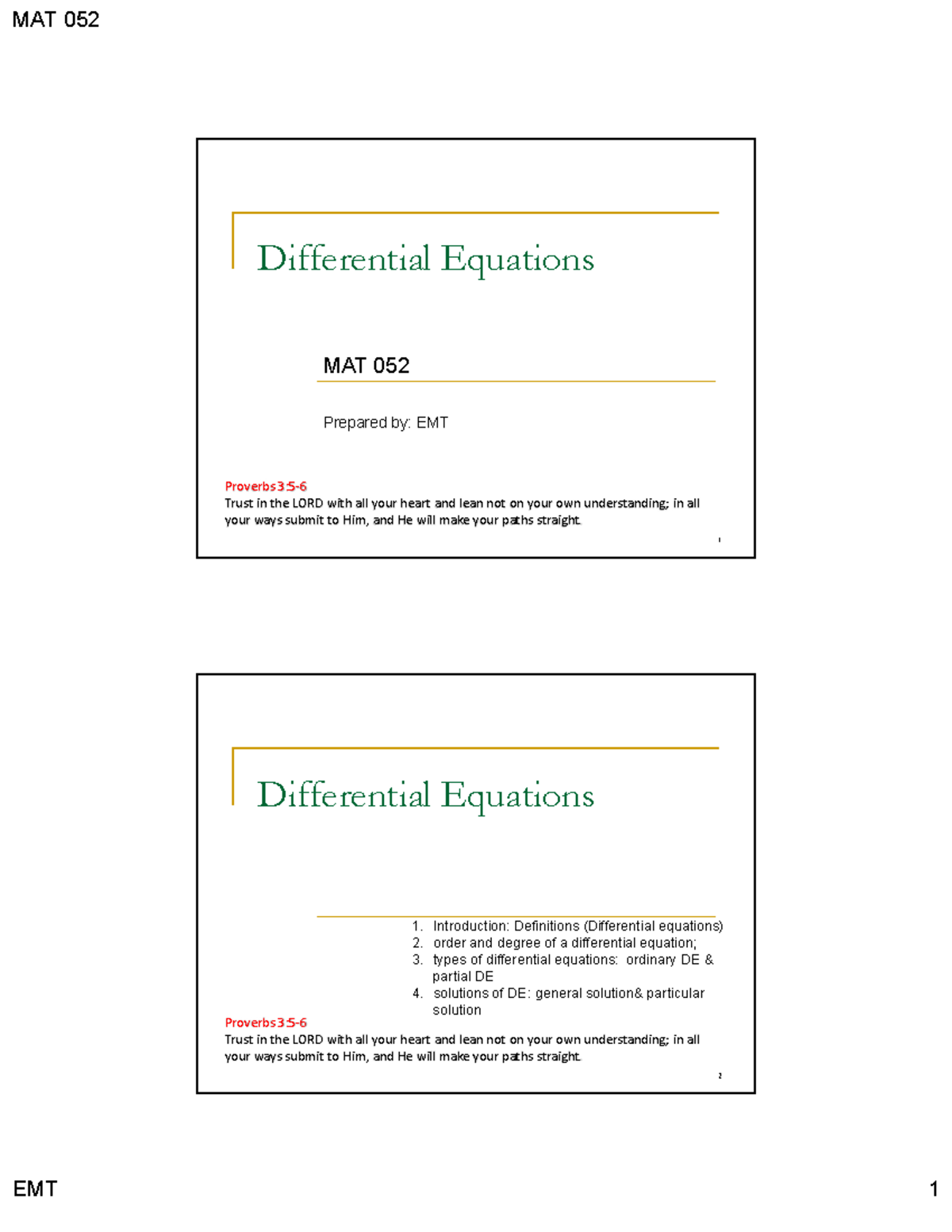 (1) Introduction TO DE - reviewer for college - Differential Equations ...