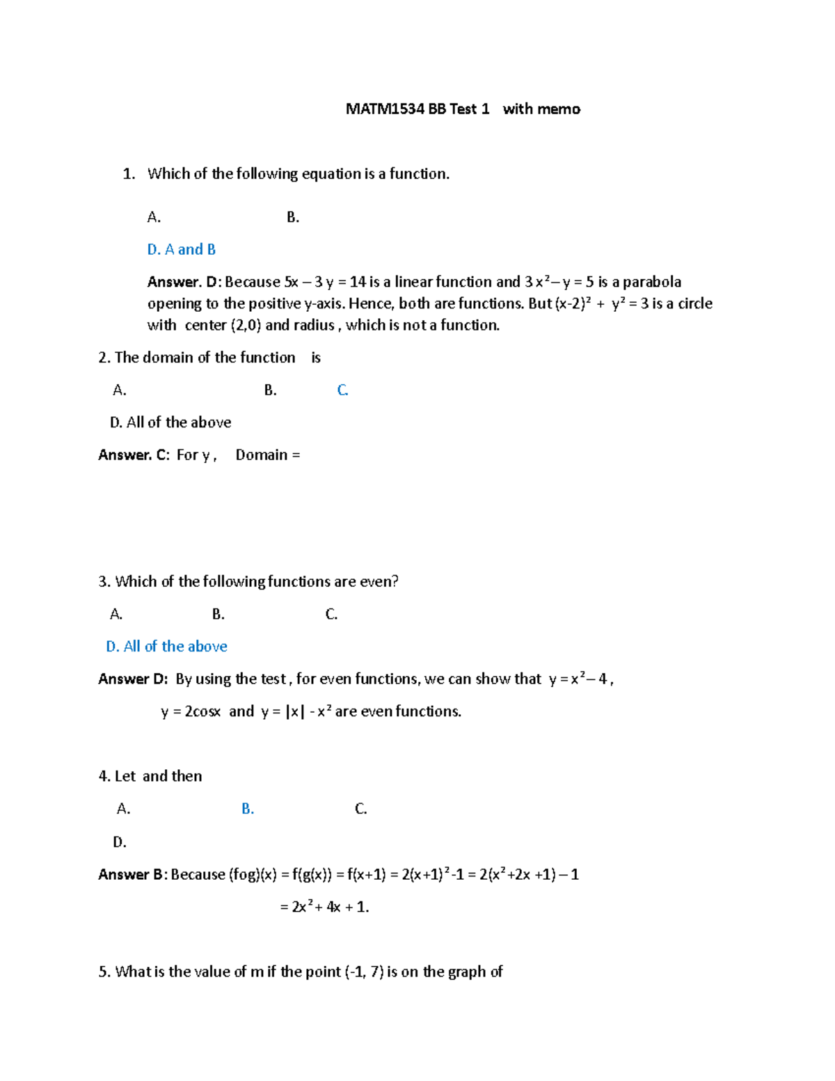 BB Test 1 with memo - Past paper - MATM1534 BB Test 1 with memo Which ...
