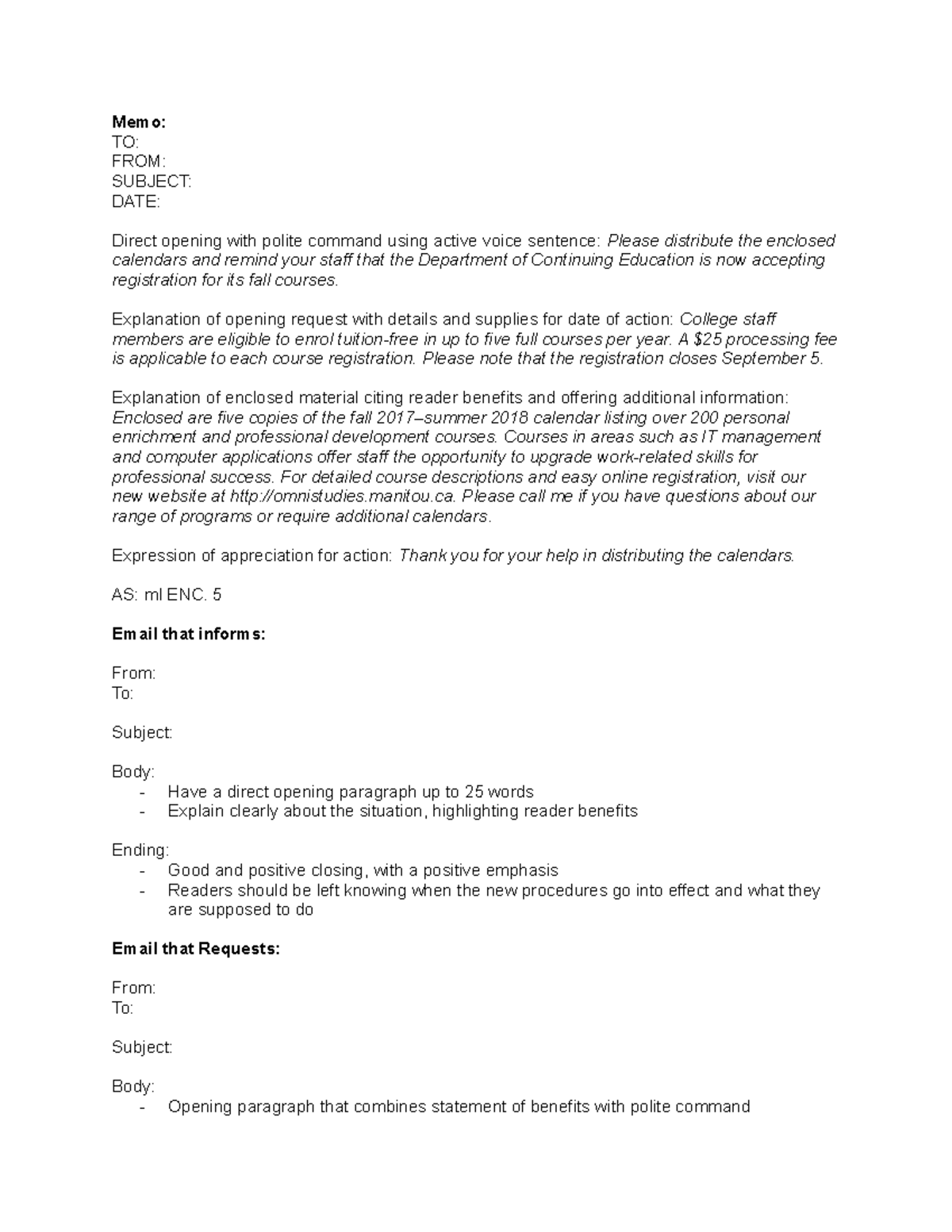 Email and Memo templates - Memo: TO: FROM: SUBJECT: DATE: Direct ...