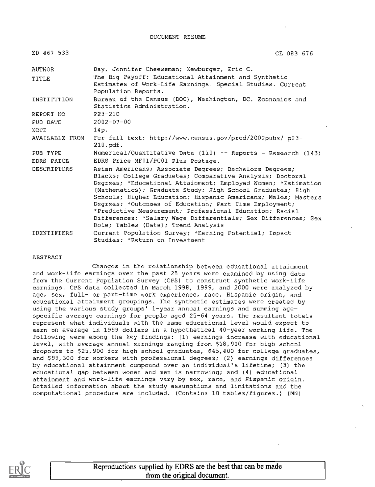 ED467533 - An essay - DOCUMENT RESUME ED 467 533 CE 083 676 AUTHOR Day ...