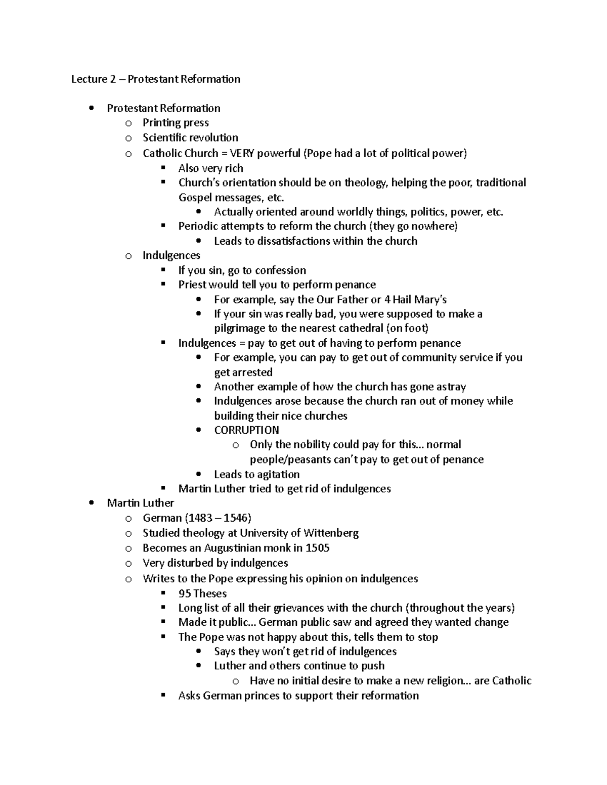 Lesson 2- Protestant Reformation - Lecture 2 – Protestant Reformation ...