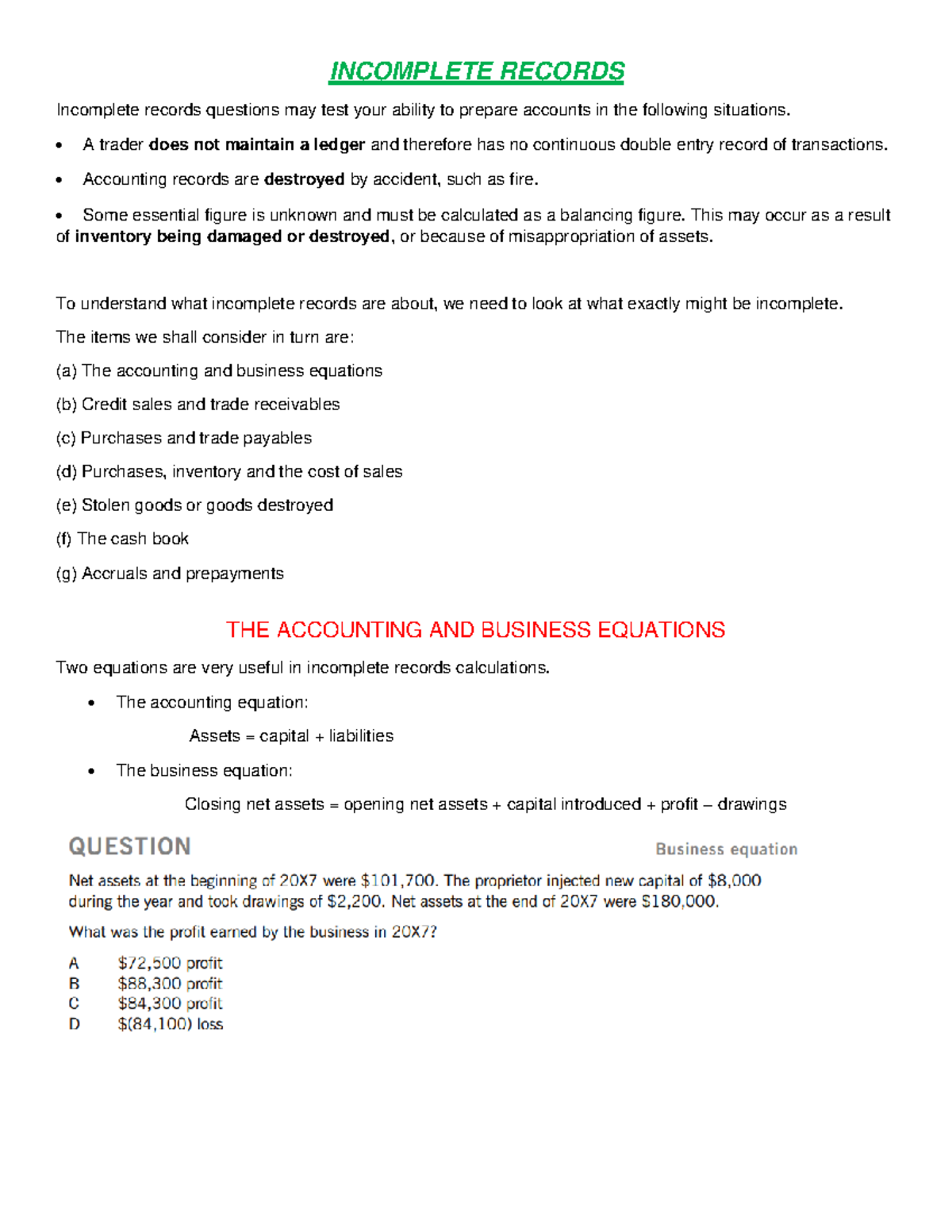 Incomplete Records - notes for accountings - INCOMPLETE RECORDS ...