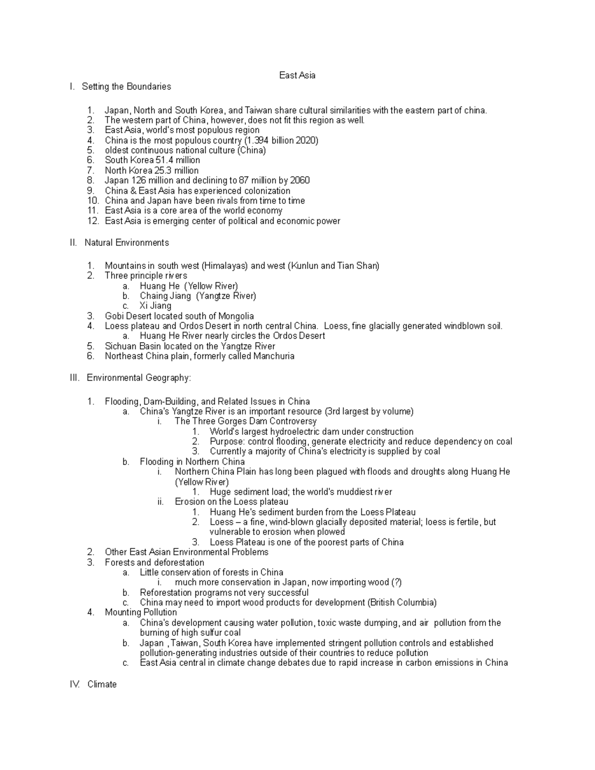 East Asia Notes - East Asia I. Setting the Boundaries Japan, North and ...