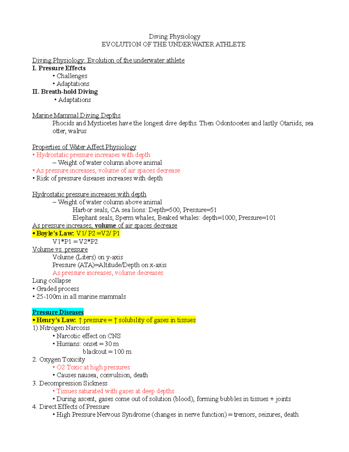 Lecture 8 Diving Physiology - Diving Physiology EVOLUTION OF THE ...