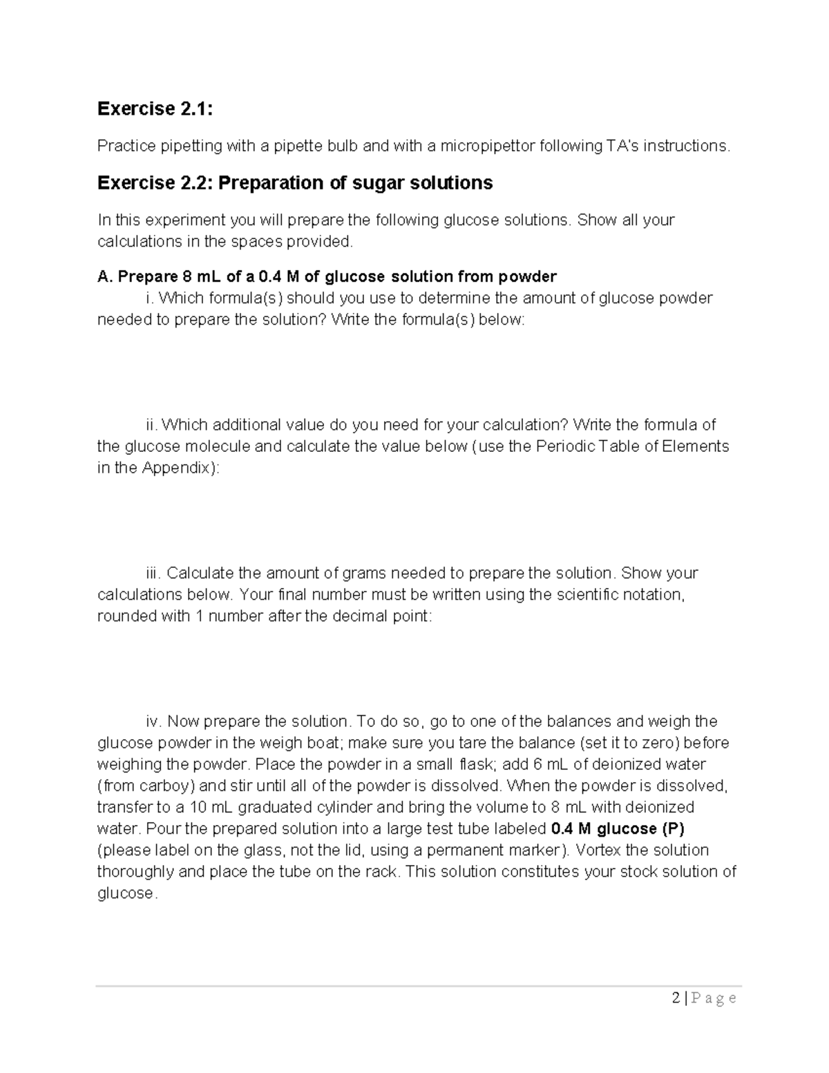 Lab 2 Introduction and Assignment F2023 - 2 | P a g e Exercise 2: Practice pipetting with a ...