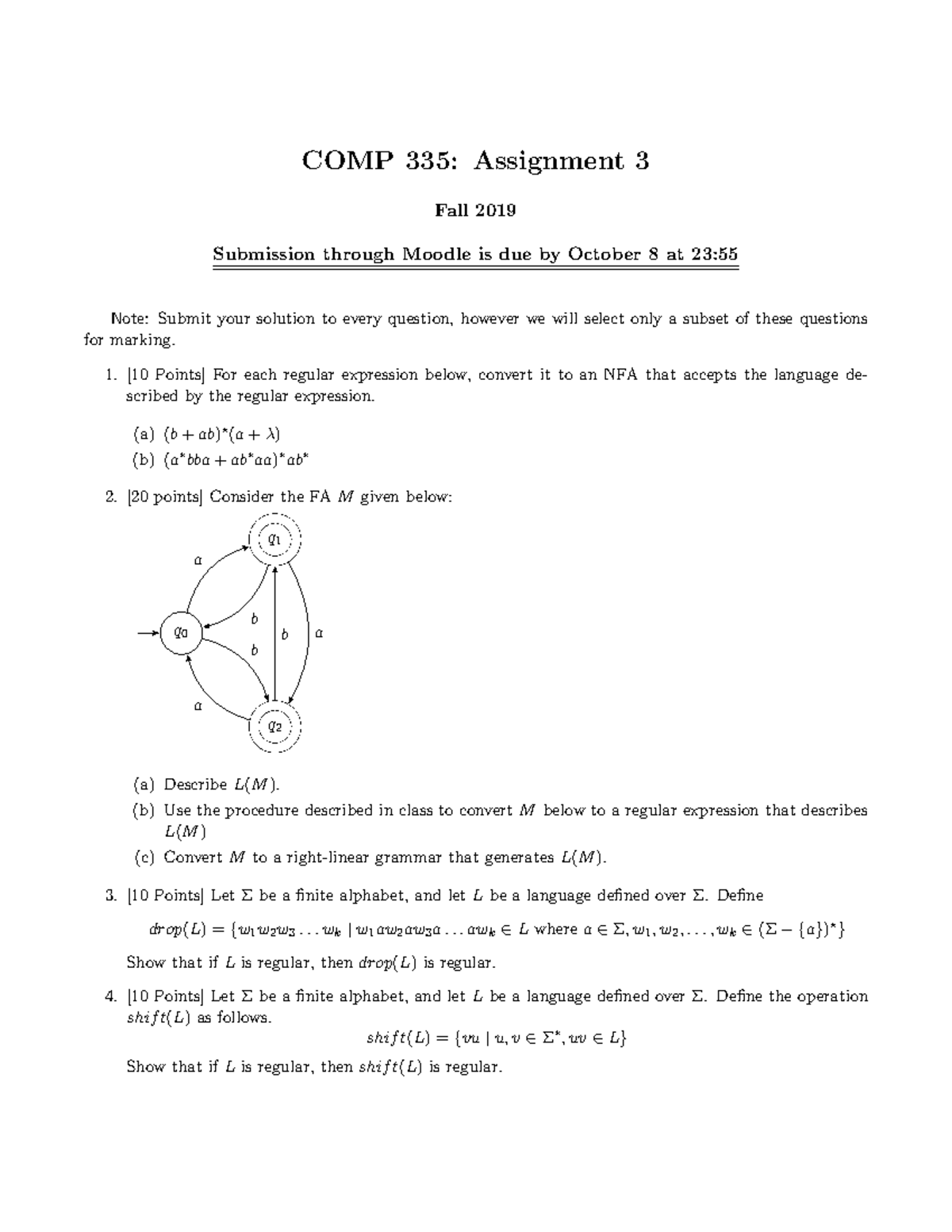 comp335 2019 Asg31212 - COMP 335: Assignment 3 Fall 2019 Submission through Moodle is due by ...