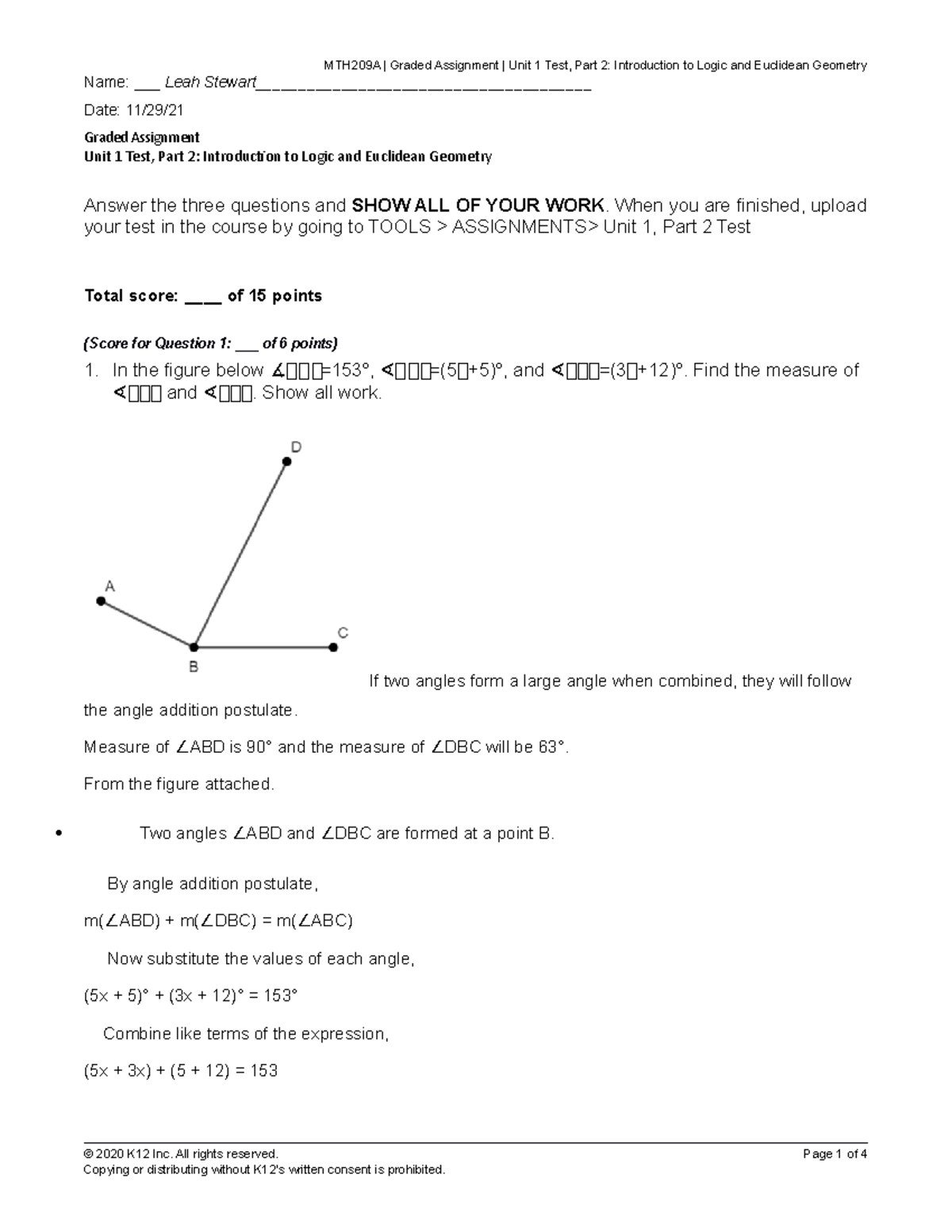 MTH209A Graded Assignment Unit 1 Test Part 2: Introduction to Logic and ...