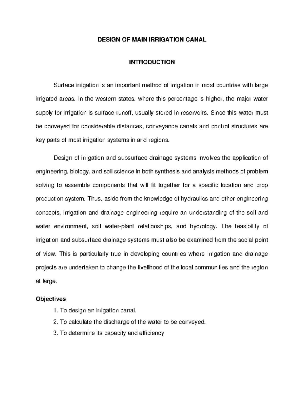 Design OF MAIN Irrigation Canal - DESIGN OF MAIN IRRIGATION CANAL ...