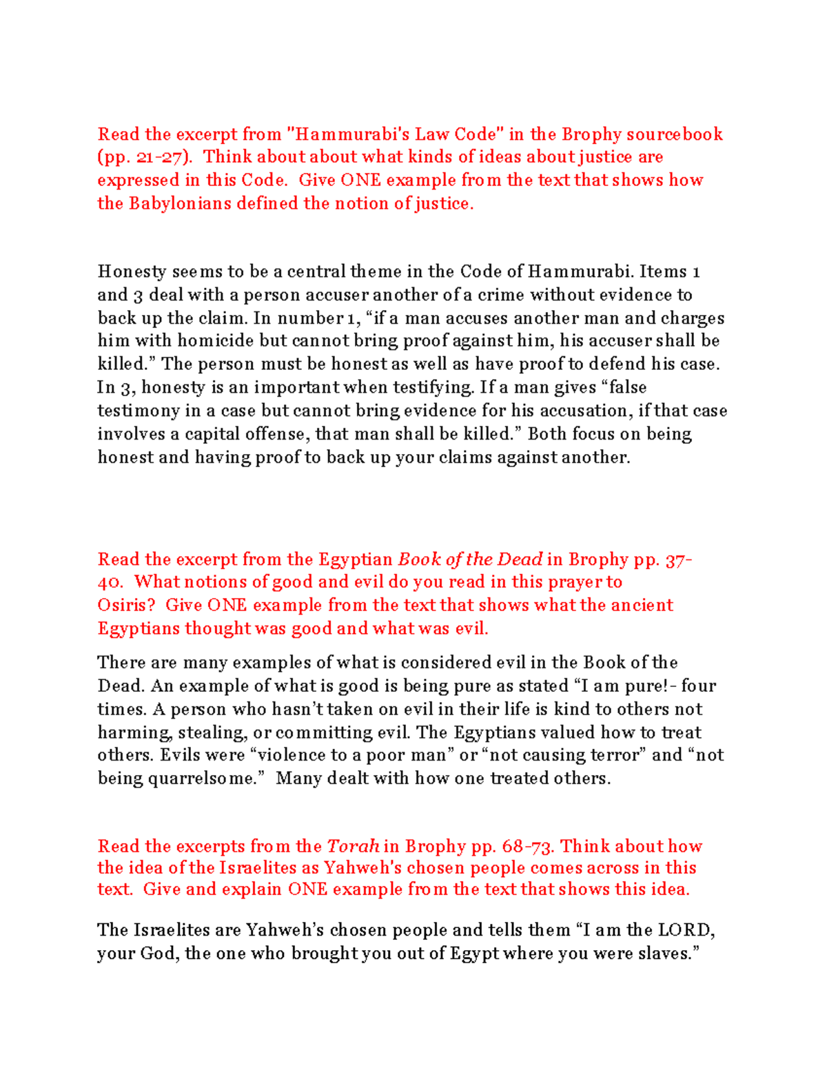 Forum 1 - Summary - Read the excerpt from "Hammurabi's Law Code" in the ...