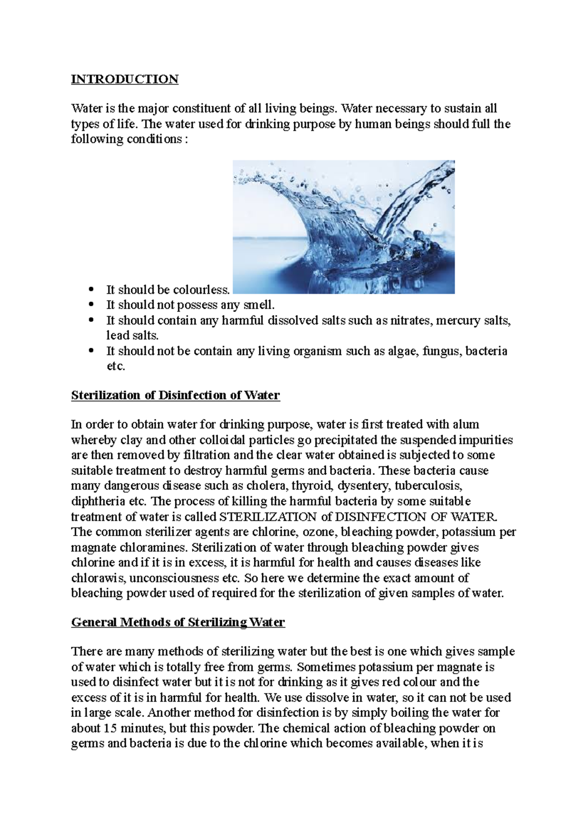 Introduction - INTRODUCTION Water is the major constituent of all ...