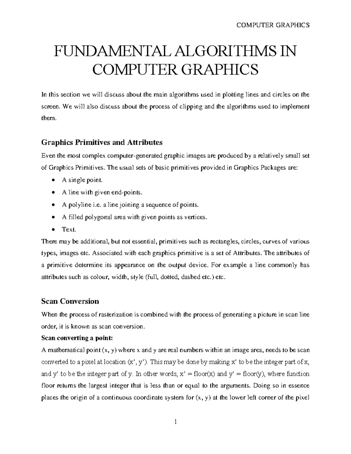Fundemental algorithms in computer graphics and sample programs ...
