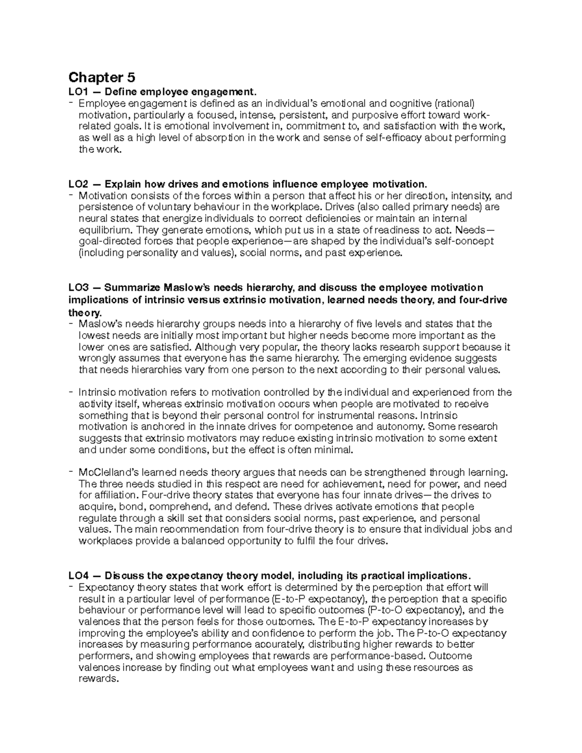 GMGT 2070 - Chapter summary 5 - Chapter 5 LO1 — Define employee ...