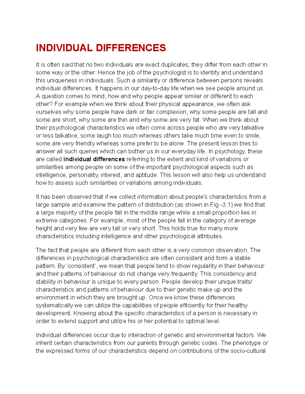 PSYC Individual Differences - INDIVIDUAL DIFFERENCES It is often said ...