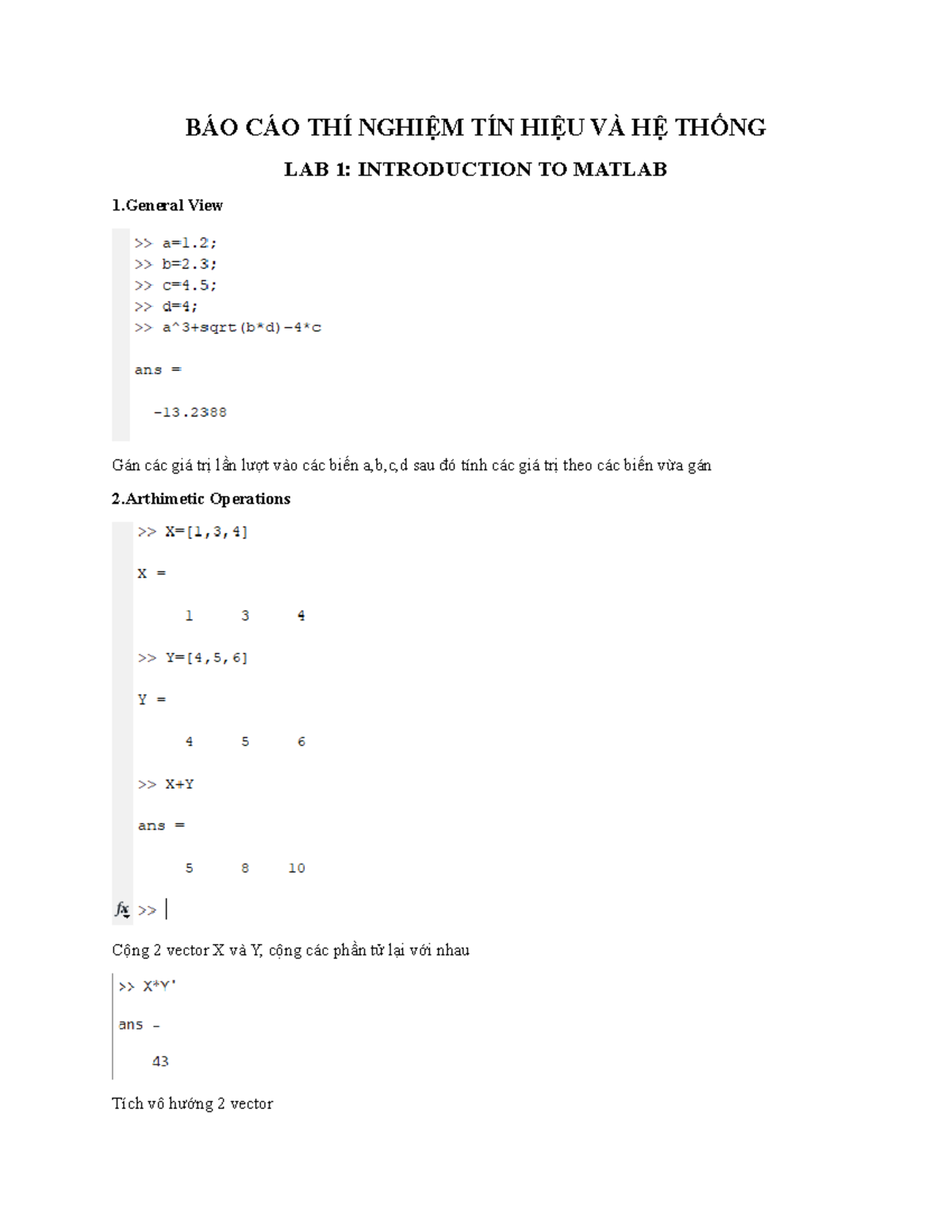 TN THHT - tin hieu he thong - BÁO CÁO THÍ NGHIỆM TÍN HIỆU VÀ HỆ THỐNG LAB 1: INTRODUCTION TO ...
