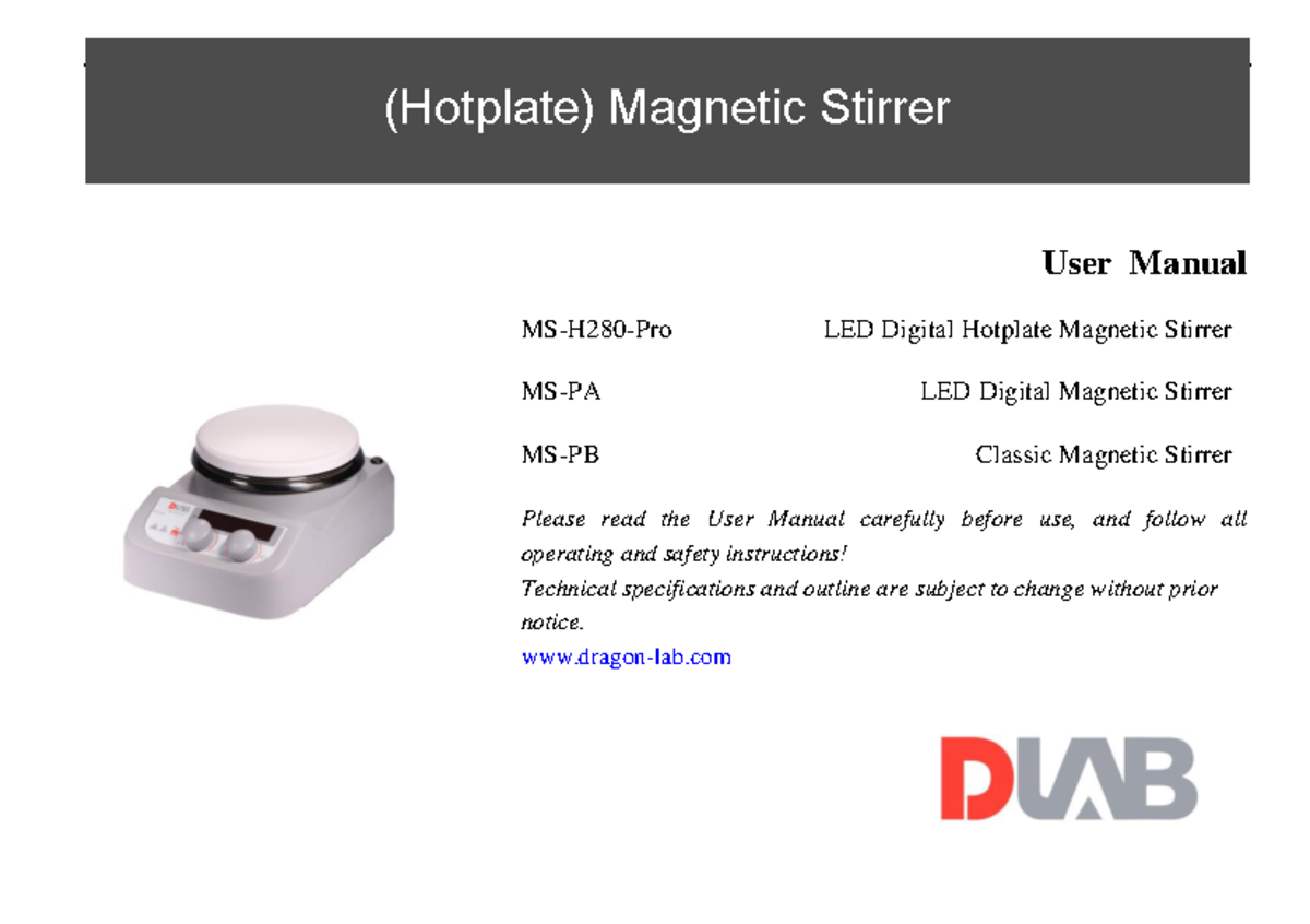 User Manual (Hotplate) Magnetic Stirrer ABS475 - (Hotplate) Magnetic ...