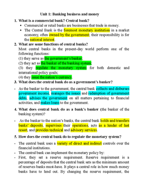 TACN2 FULL - Summary Tiếng anh chuyên ngành 2 - Unit 16: Corporate finance What does the term ...