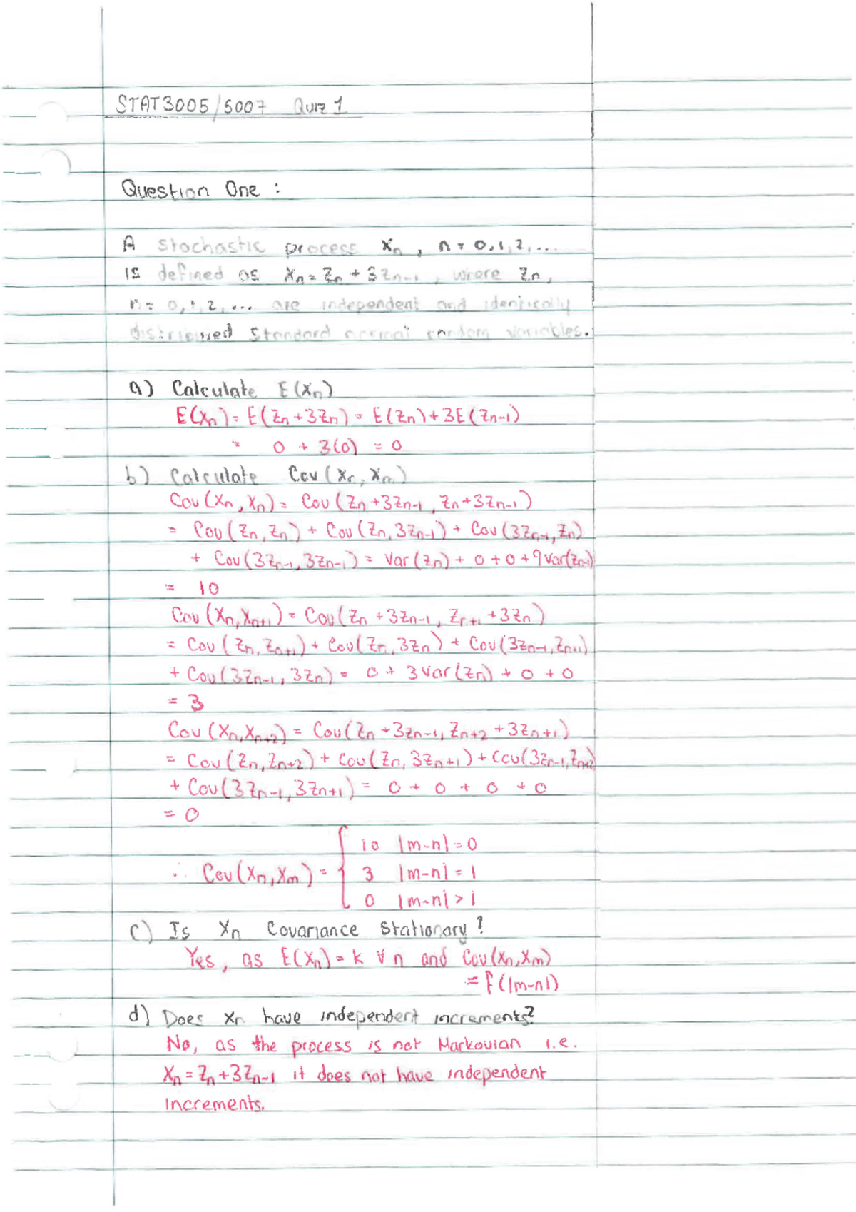 25034593 - Stochastic processes sem 2 soltnions - STAT2001 - Studocu